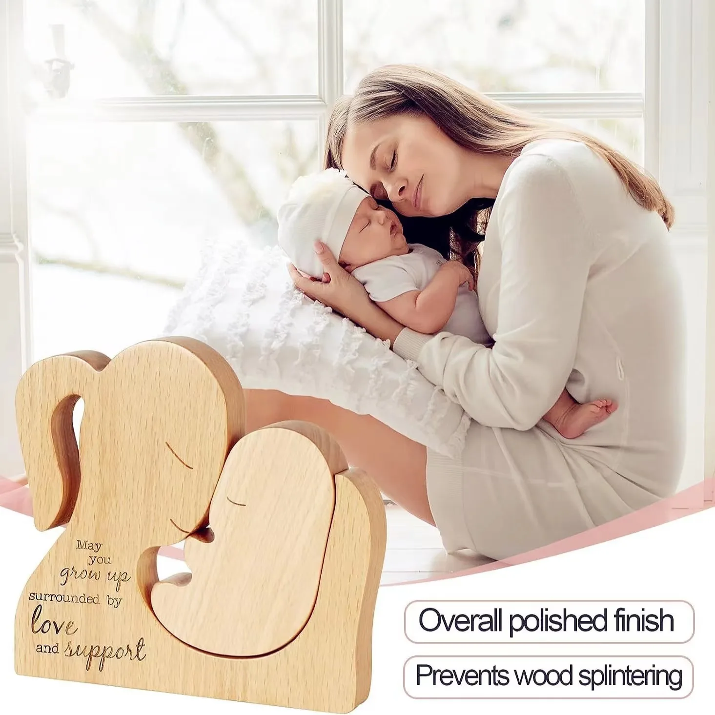 Wooden Decoration Holiday Mother Baby Mother's Day Statue Mother and ...