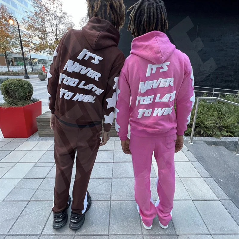 Custom Heavyweight 3D Puff Print 100% Cotton Tracksuits for Men