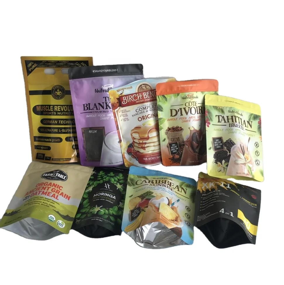 High Barrier 500g Protein Powder Laminated Pouches Stand Up Zipper Bags ...