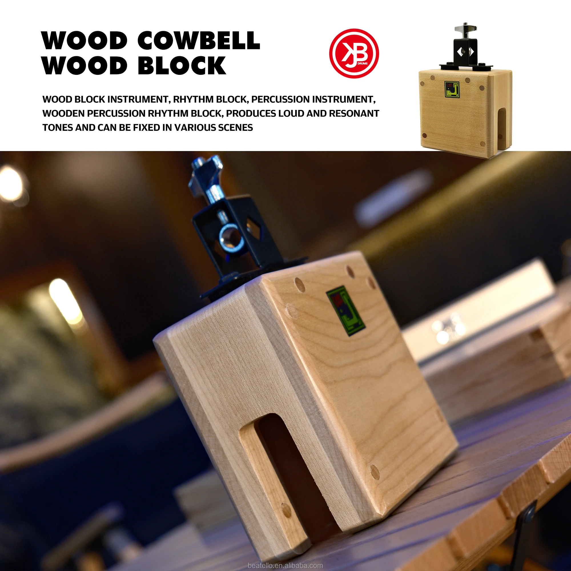 JBK Solid Wood Maple Cowbell Rhythm Block - Professional Drummer ...
