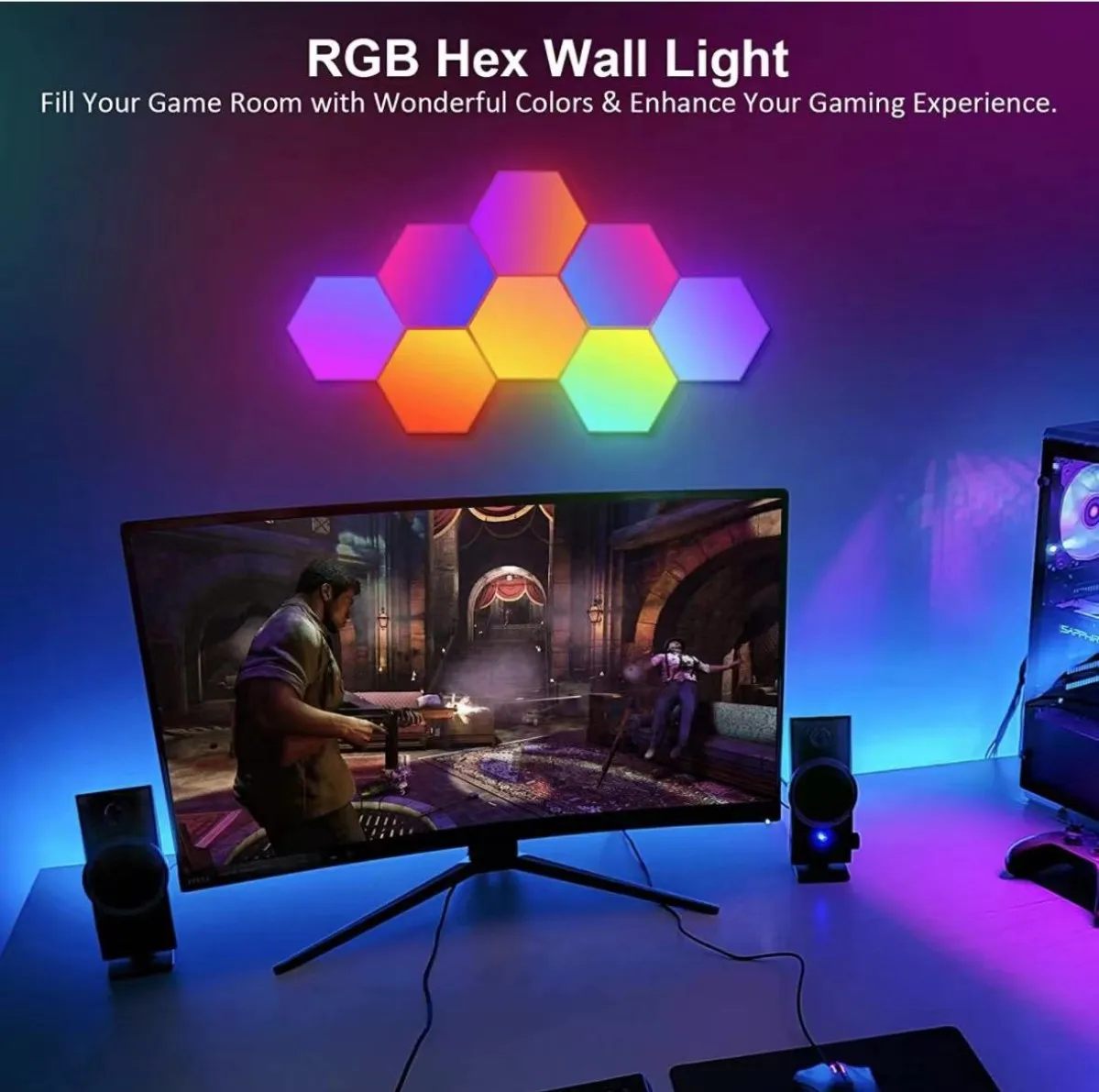 8pcs RGB LED Hexagon Lights - DIY Indoor Wall Decoration