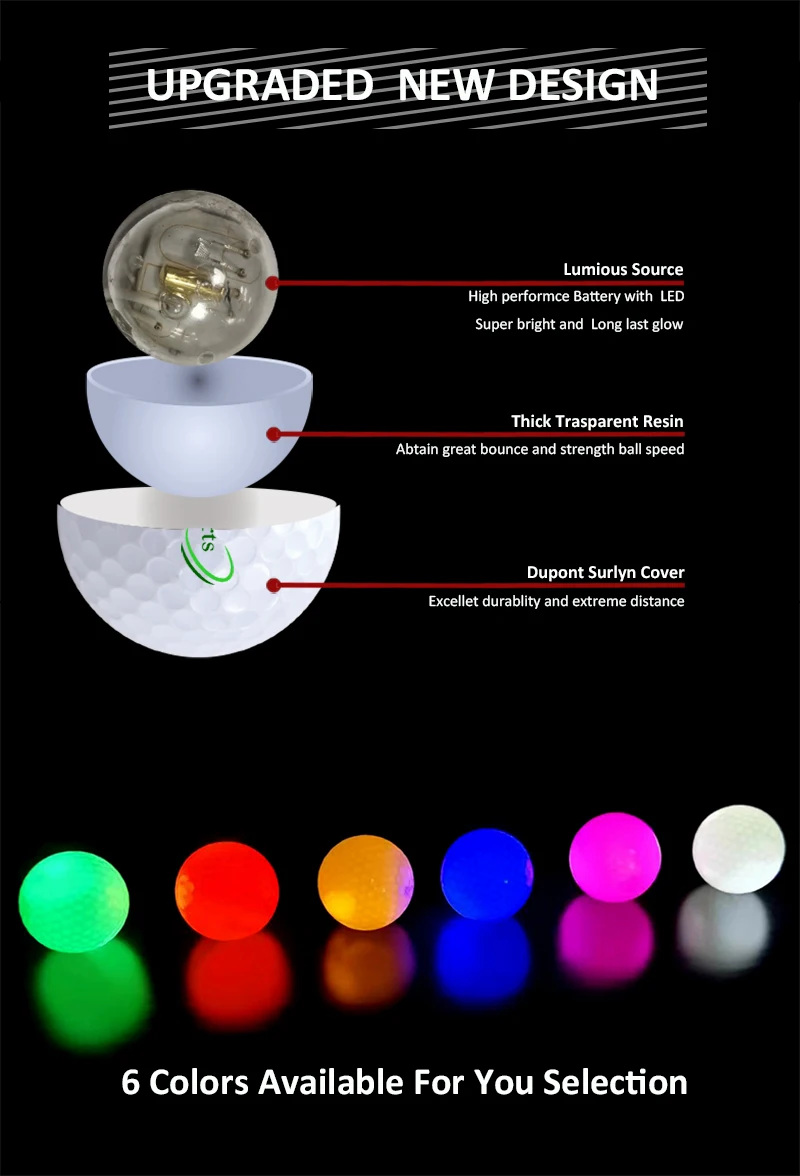 Oem Long Lasting Constant Light Up In The Dark Night Led Glow Golf Ball ...