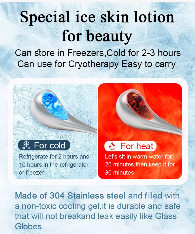 Rose Gold Stainless Steel Cryo Stick Facial Cooling Massage Spoon Globe ...