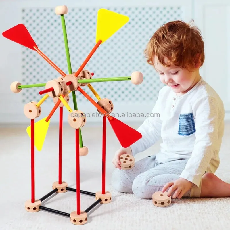 144pcs Wooden Inserting Building Blocks Fort Toy Educational Diy ...