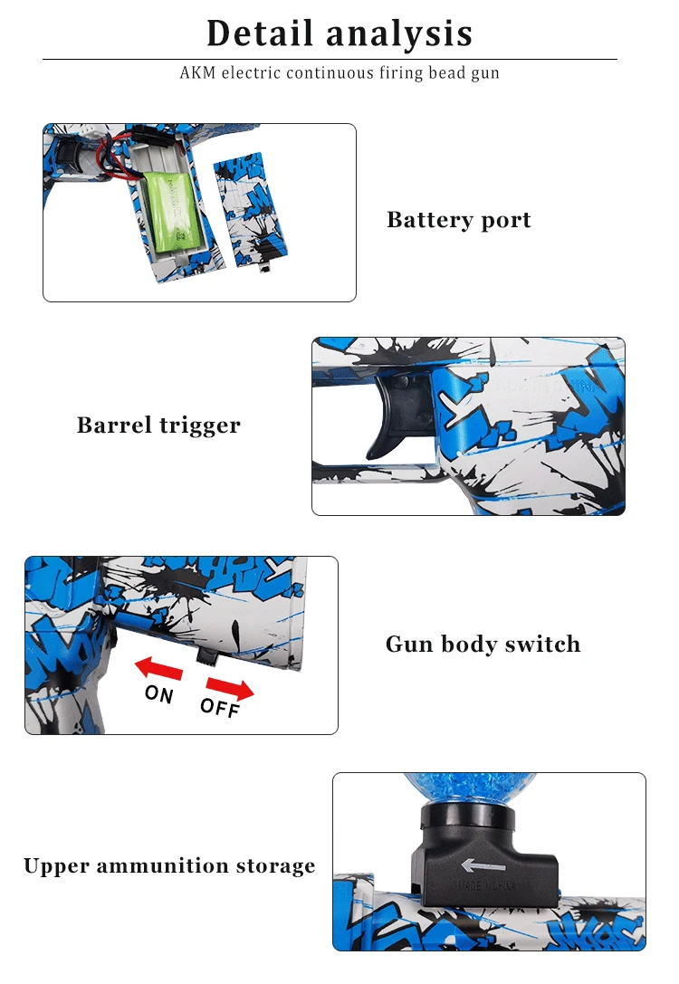 Akm 47 Blaster Gun Pistolet Rechargeable Water Gun With Gel Beads Toy ...