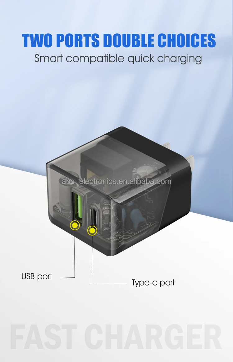 Wholesale OEM USB C Dual Port Charging Head Power Adapter PD 20w Fast ...