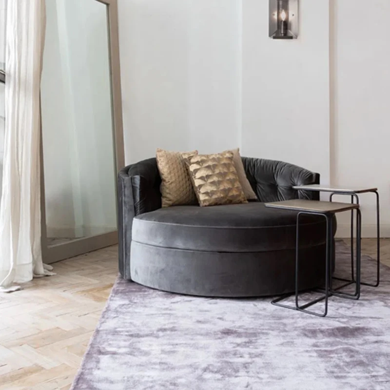 Fancy Modern Living Room Tufted Grey Lounge Round Velvet Sofa Set ...