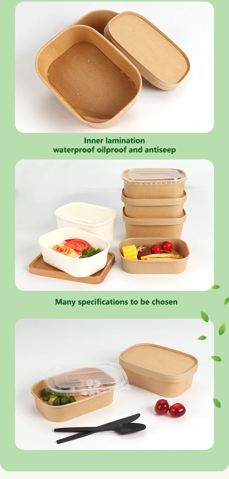 Takeaway Biodegradable Rectangular Paper Bowl Container Food Paper Box ...
