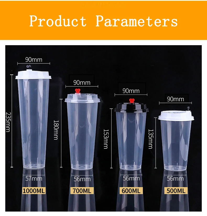 Alibaba.com: JIMI Custom Disposable PP Plastic Cup with Lid, 250-500ml Boba Milk Tea Cups with ...