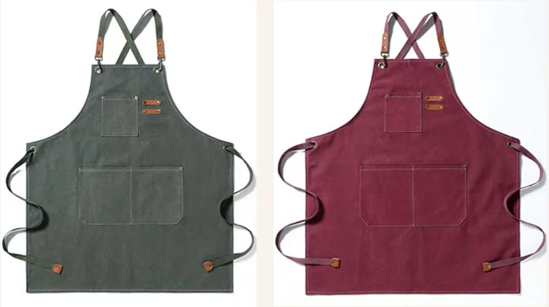 Custom Logo Cotton Canvas Chef Apron With 3 Pockets & Oem