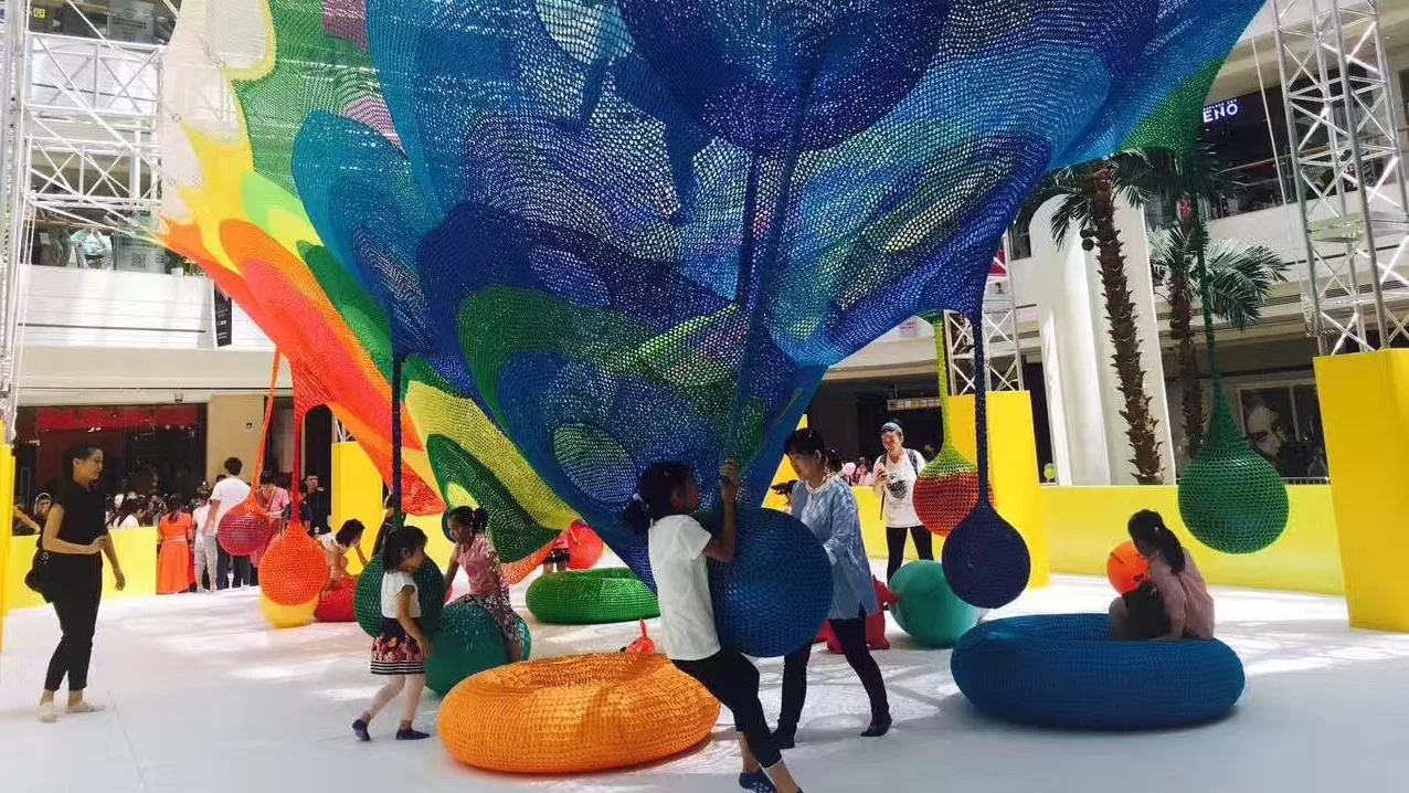 New Design Children Indoor Rainbow Rope Net Climbing Trampoline Park ...