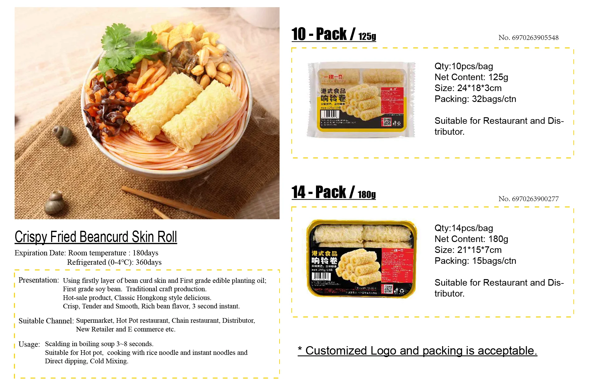 HACCP and Halal Certified Fried Crisp Bean Curd Skin Roll