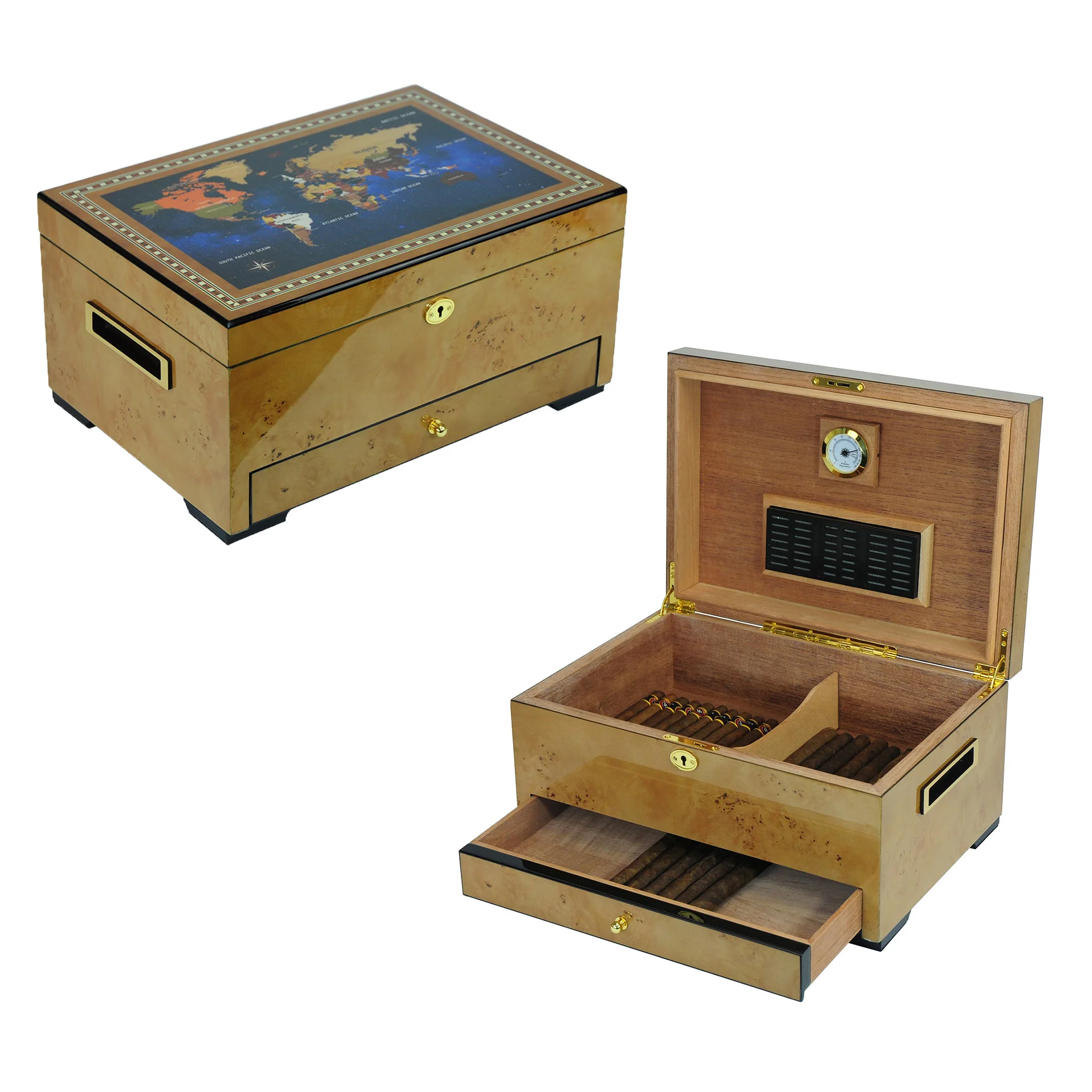Burl Uniquely Designed Wooden Cigar Humidor Box with Drawer - Classic ...