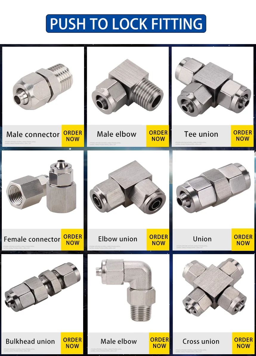 SS Pneumatic Push in Fitting - Quick Connect Air Fittings