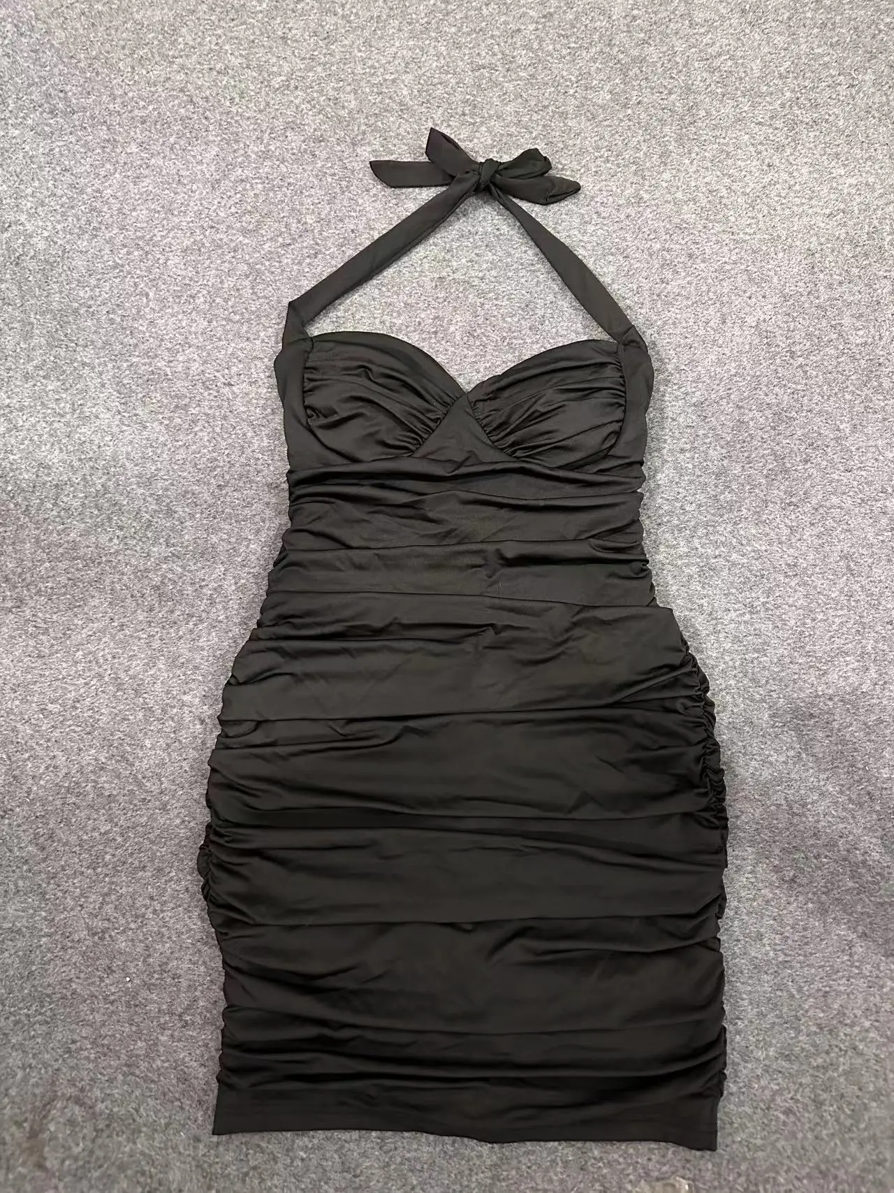 Women's Sexy Sleeveless Halter Dress Bodycon Ruched V Neck Party Club ...