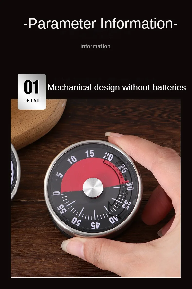 Stainless Steel Mechanical Countdown Timer Kitchen Tool Round Shape ...