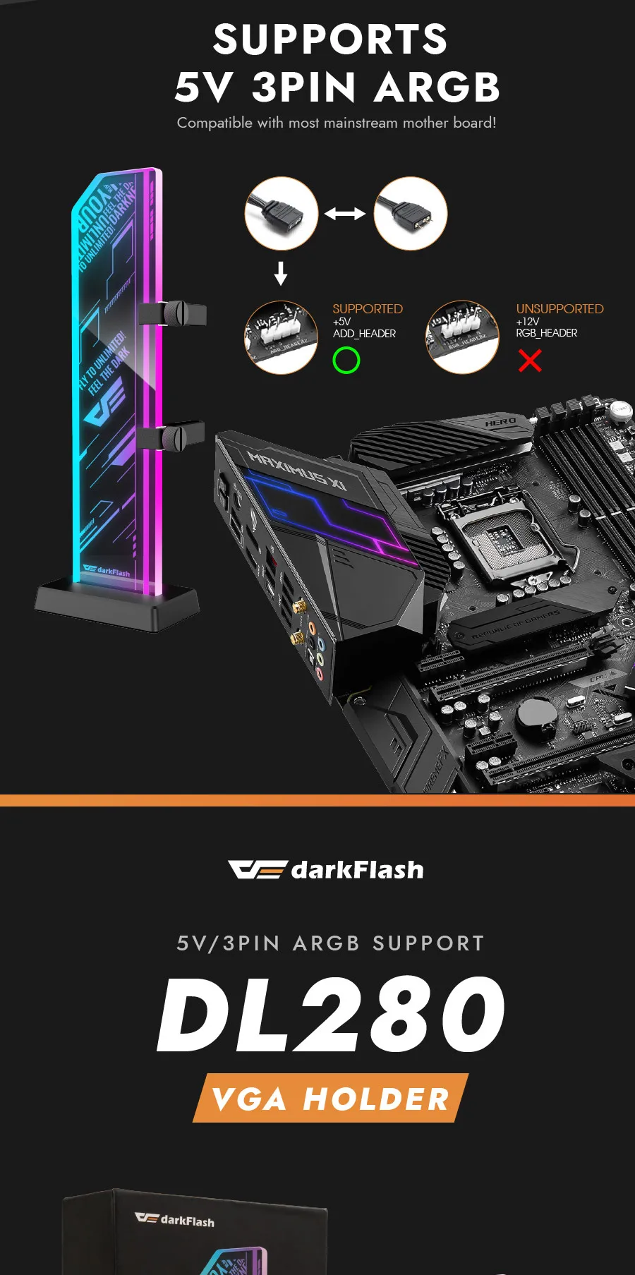 Darkflash Dl280 Computer Case 5v 3pin Argb Video Card Gpu Holder ...