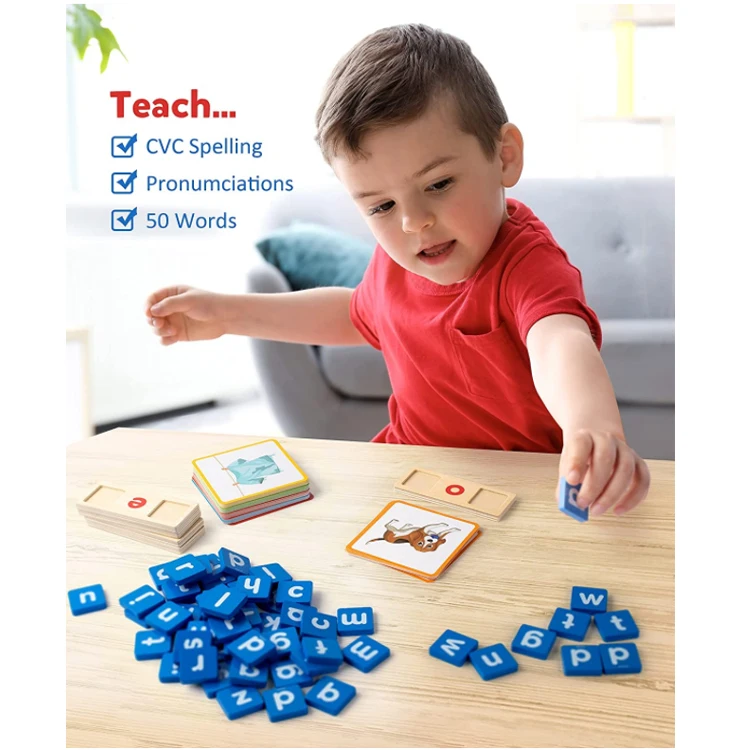 Wooden Reading Block Vowel Letter Shortting Spelling Game