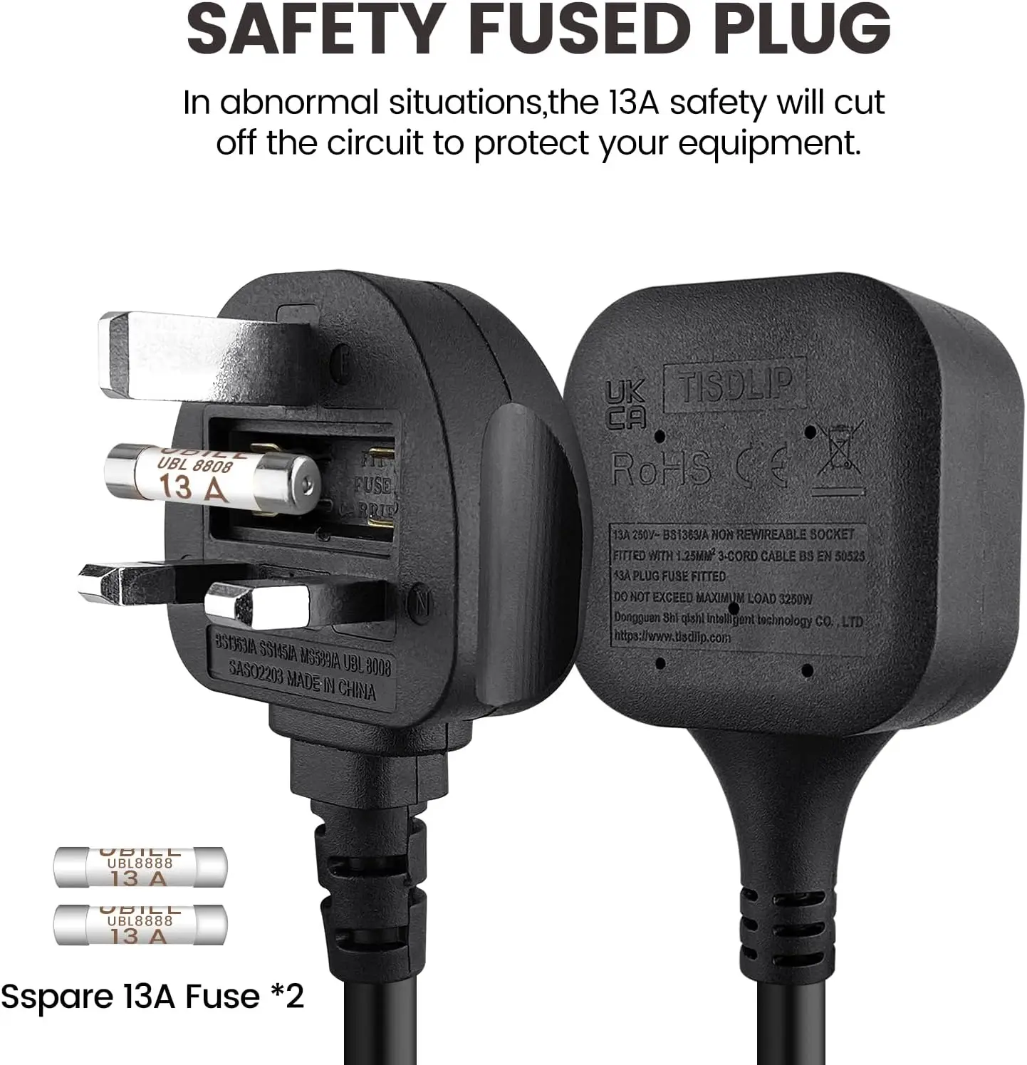 UK BS1363 Standard 13A Fuse - Heavy Duty Extension Cords