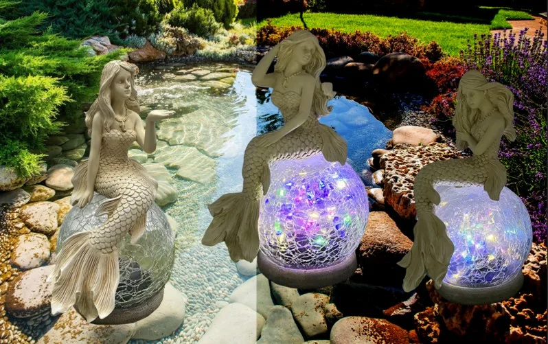 2024 New Koi Mermaid Gazing Ball Solar Light Resin Garden Figurine,3 ...