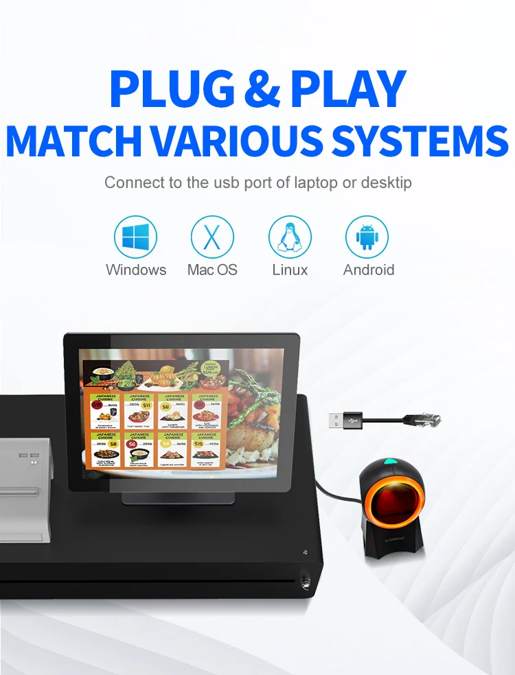 Xincode 2D Omnidirectional USB Barcode Scanner for Cashier