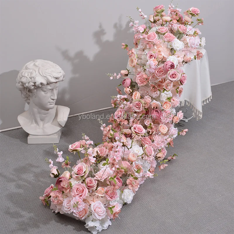 L High Quality Silk Faux Rose Flowers Runners for Weddings