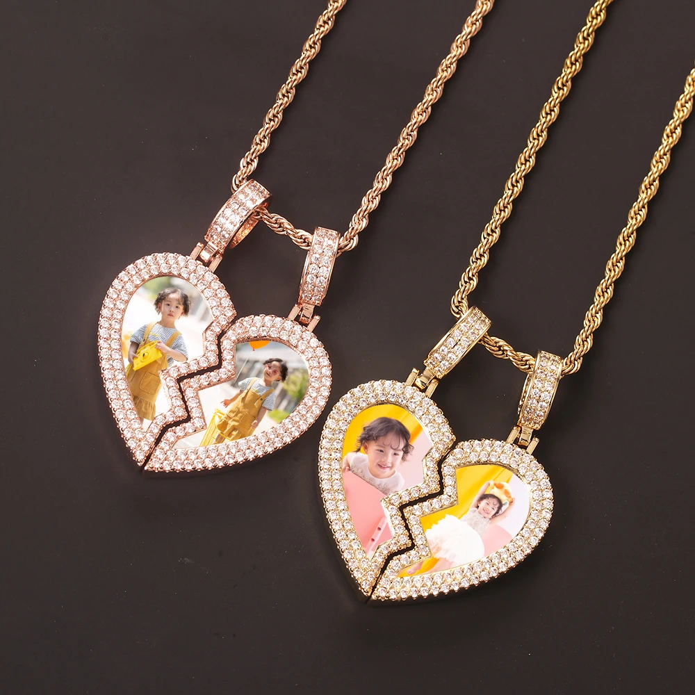 Bling Heart Custom Picture Pendant Necklace - JUNLU Jewelry