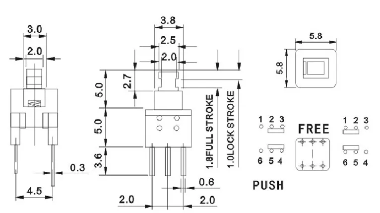 6PIN Self Lockig Push Button Switch Micro 5.8*5.8 Smd/smt Tact Key ...