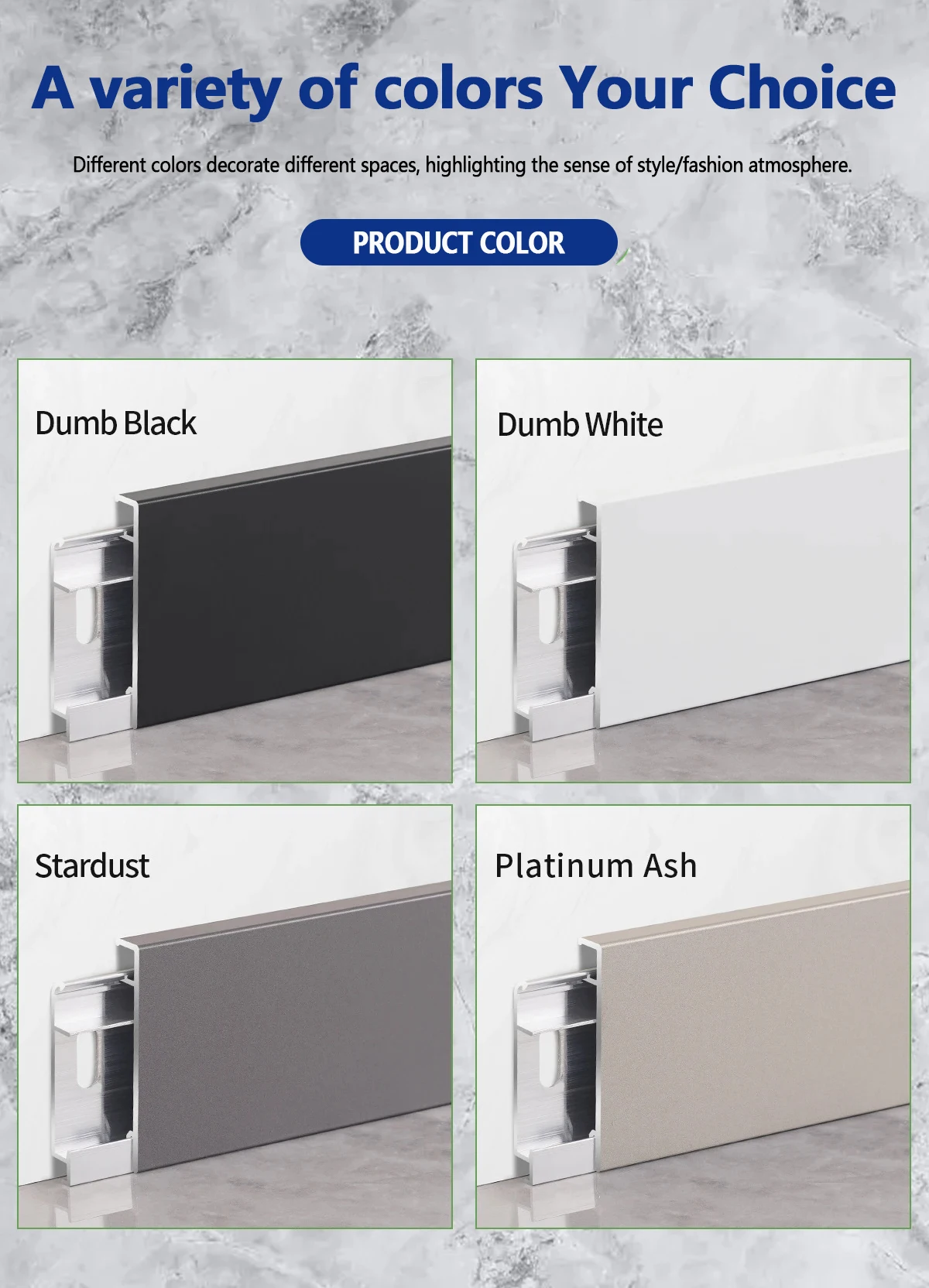 Shadow Gap Baseboard Skirting Profile Strip - 50mm Aluminum