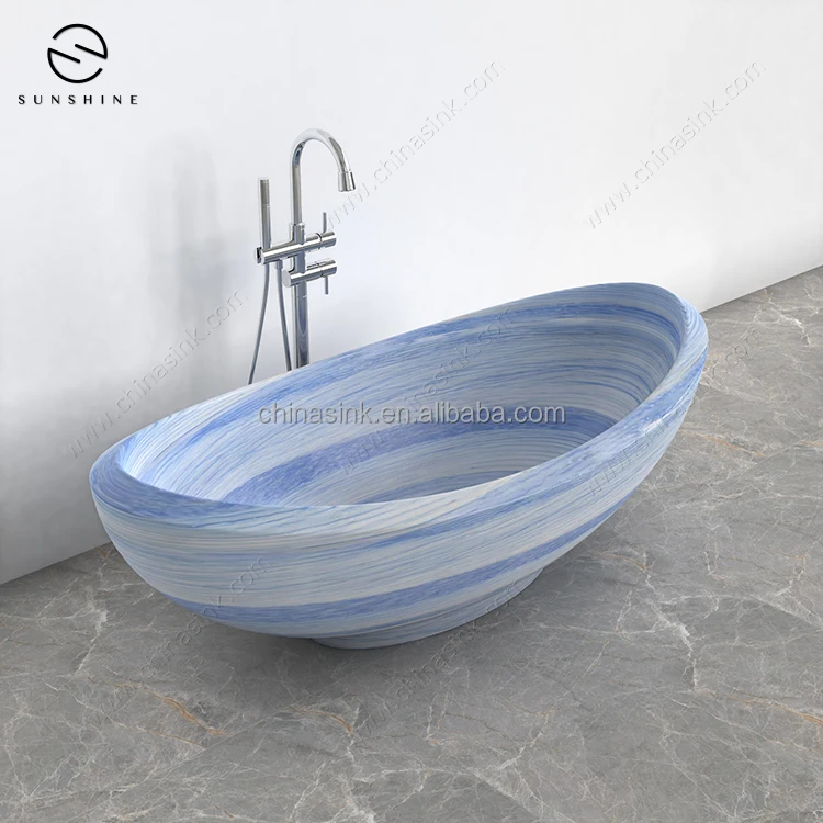 Luxury Blue Marble Soaking Bathtub - Freestanding Design