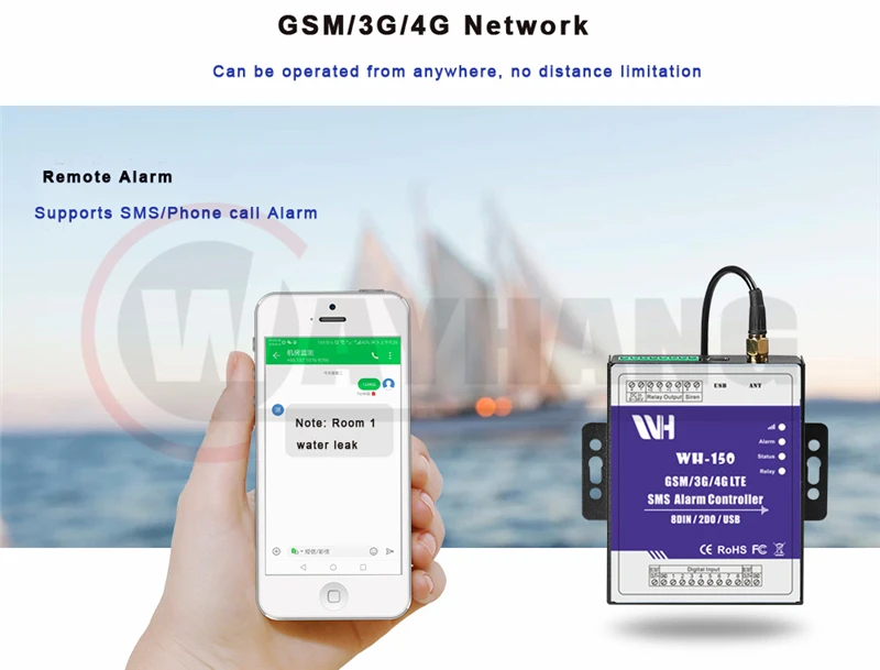 WH-150 Wireless Alarm Control Module with 8DI/2DO/USB