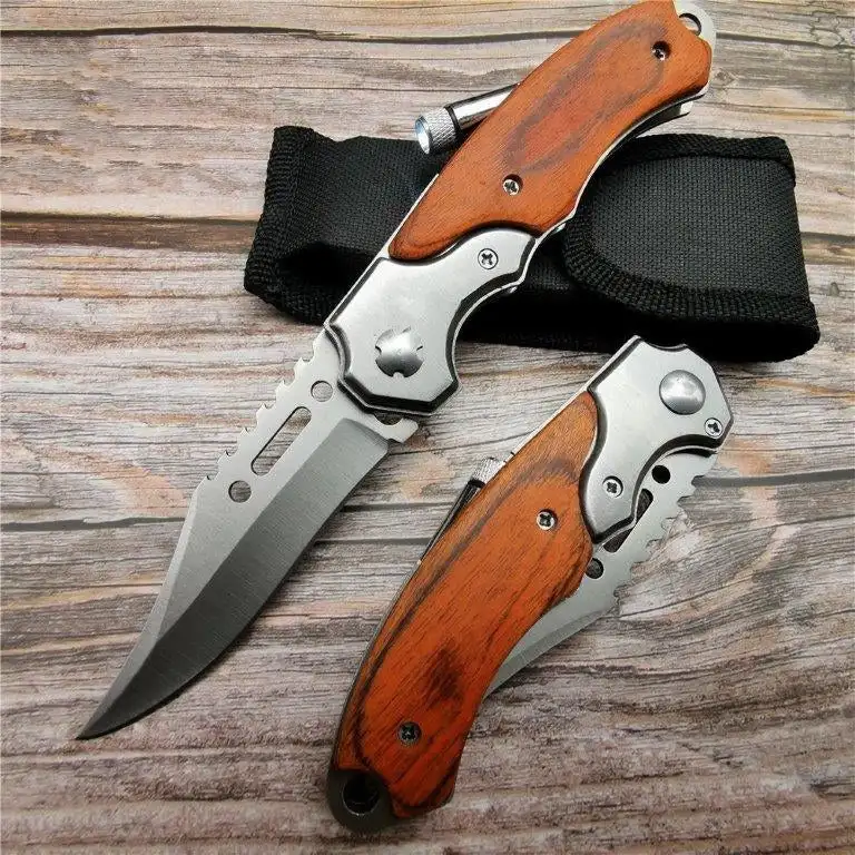 Best Selling Product Tactical Folding Blade Wood Handle Knife Outdoor ...