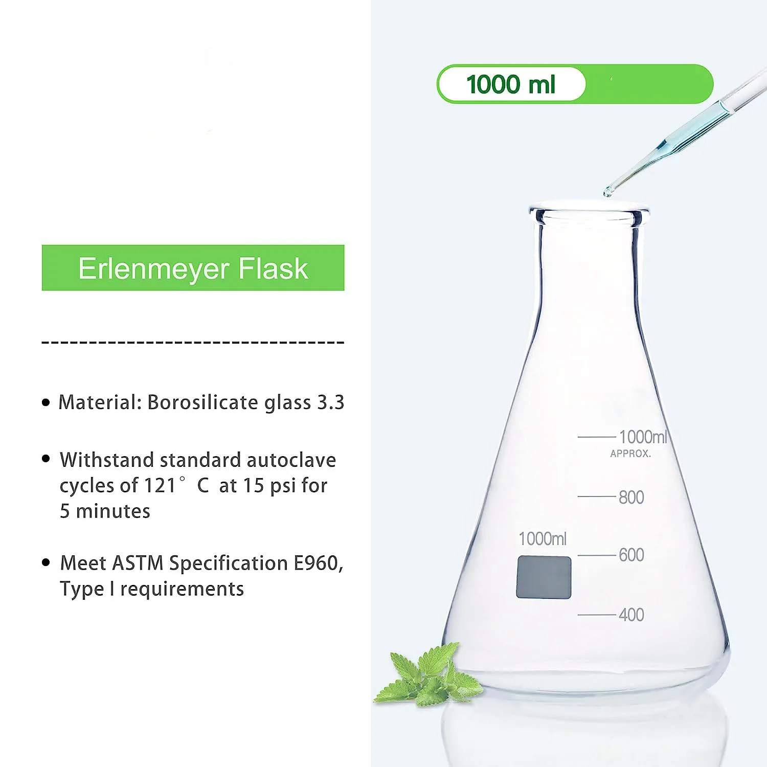 Laboratory Glassware Erlenmeyer Flask Graduation Mark Borosilicate ...
