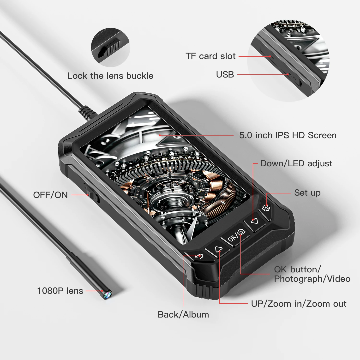 Inskam Endoscope Camera 1080p Hd 5'' 5.5mm Snake Camera Sewer Plumbing ...