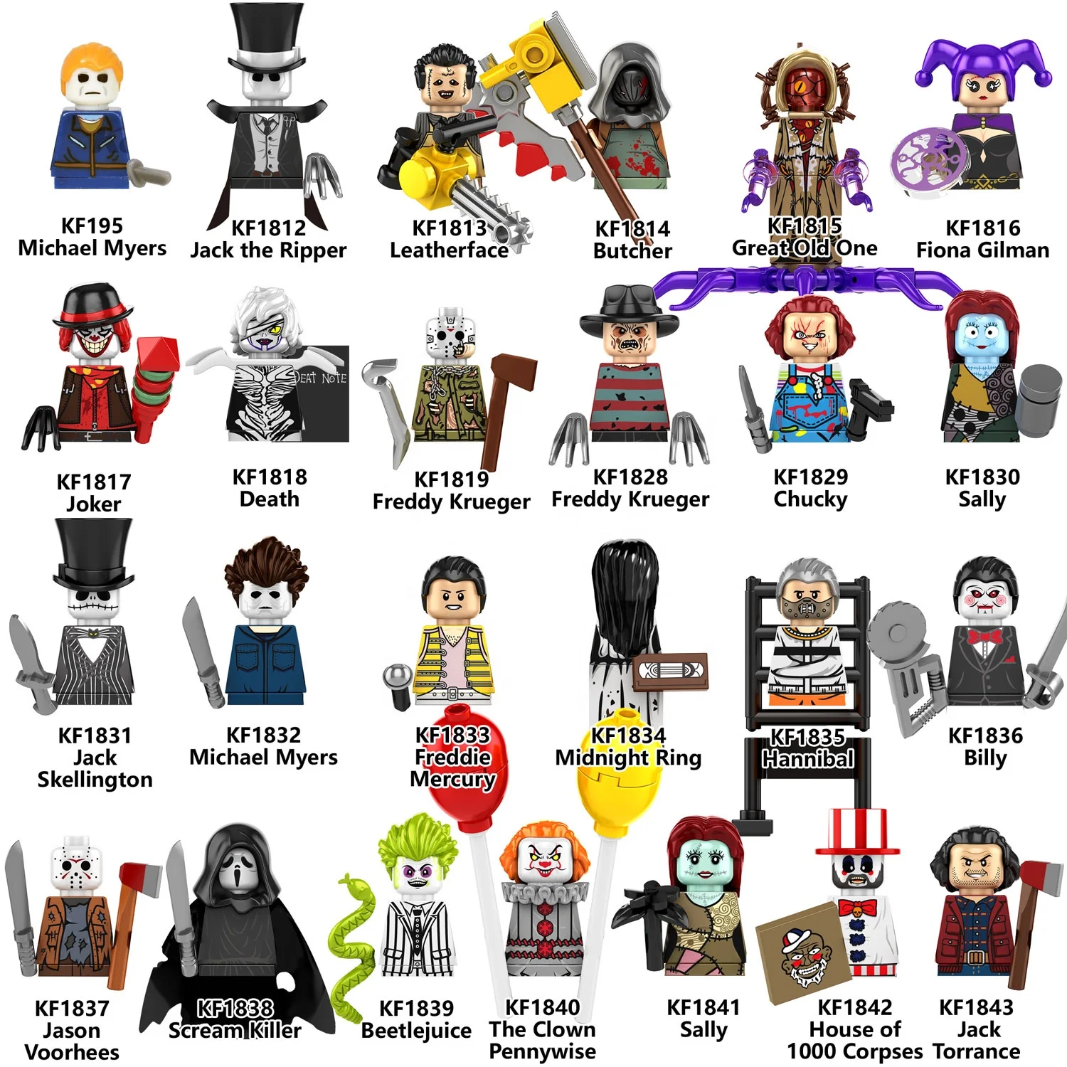 Halloween Horror Chucky Scream Killer Freddy Krueger Mini Bricks ...