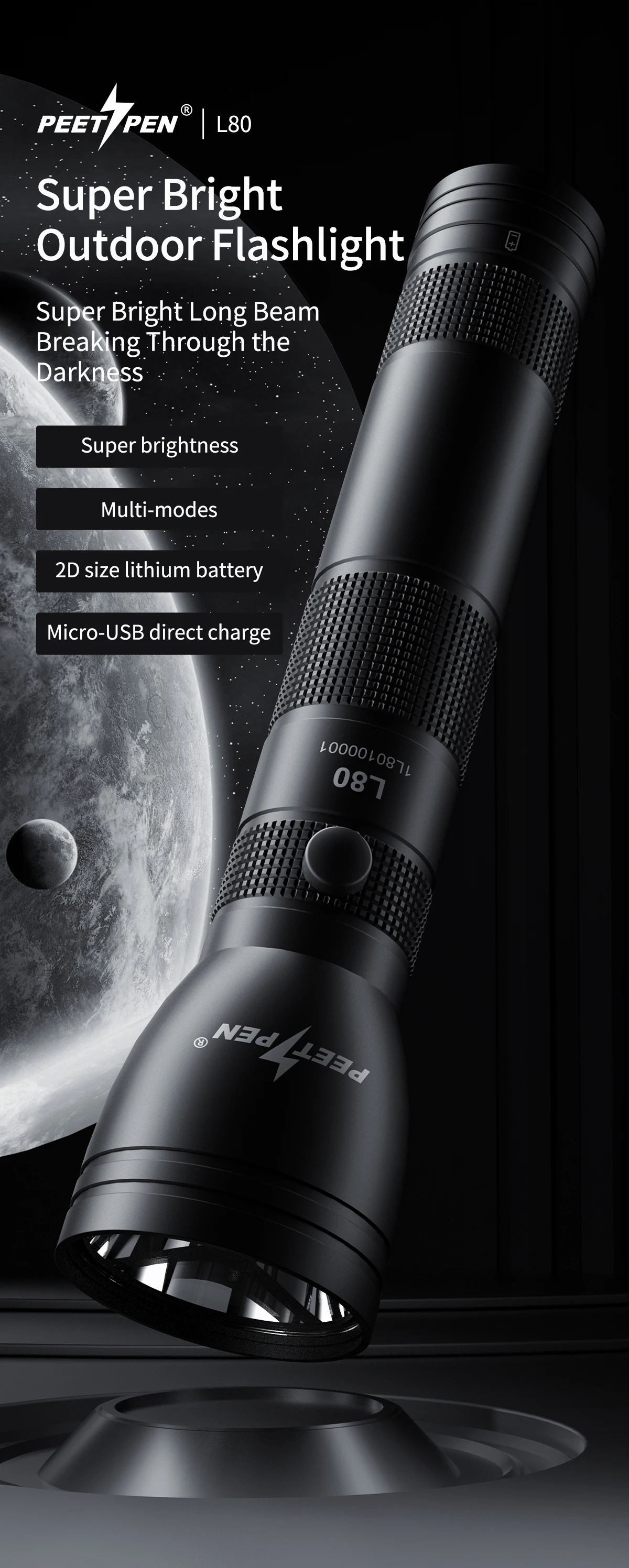 1km Long Range Hand Torch Light - Powerful & Rechargeable