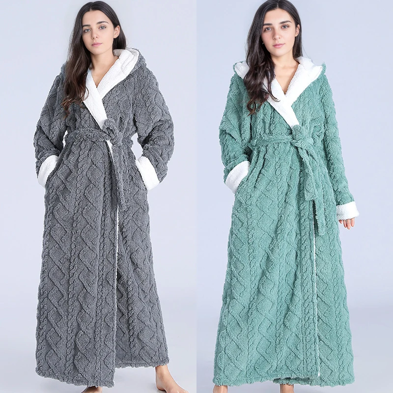 Luxury Fleece Thermal Fluffy V-neck Hooded Flannel Women's Jacquard ...