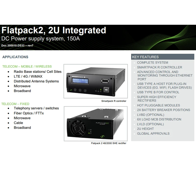 OEM ODM 32A /60A Distribution Load Eltek Rectifier Flatpack2 2U Integrated DC Telecom Power ...