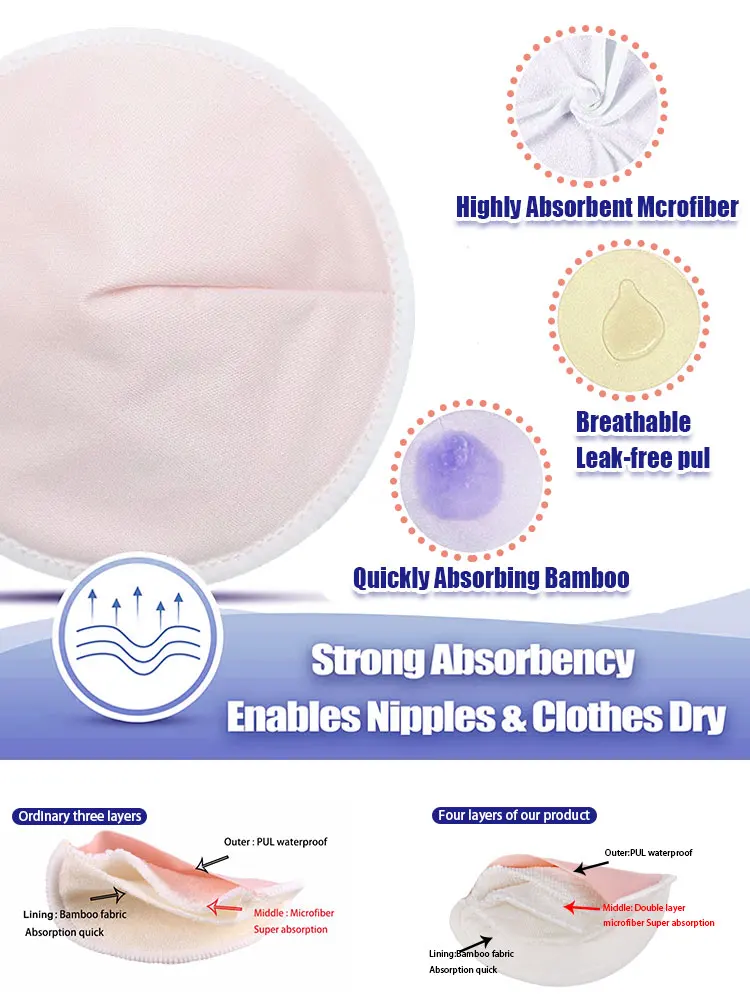 Washable Breast Pads Leak Proof Super Absorbent Breastfeeding Pads Custom Silicone Dots Organic ...