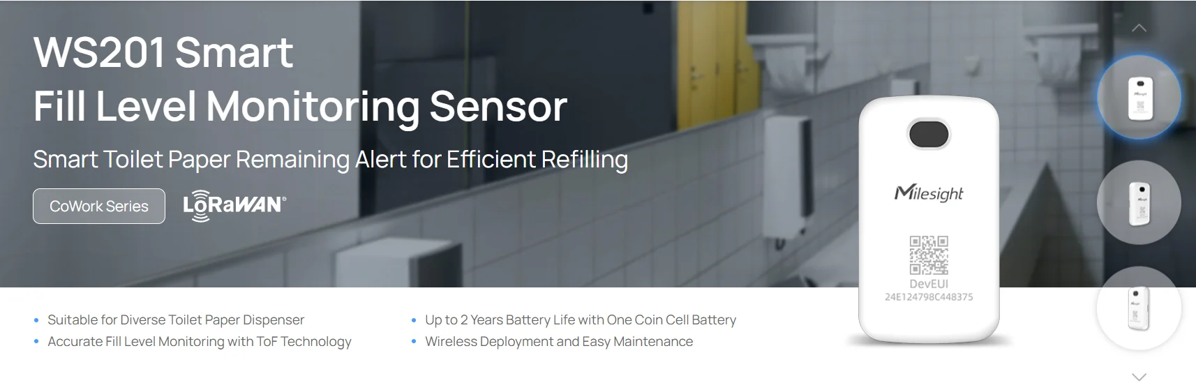 Milesight Ws201 Iot Lorawan Smart Toilet Paper Remaining Alert Fill ...