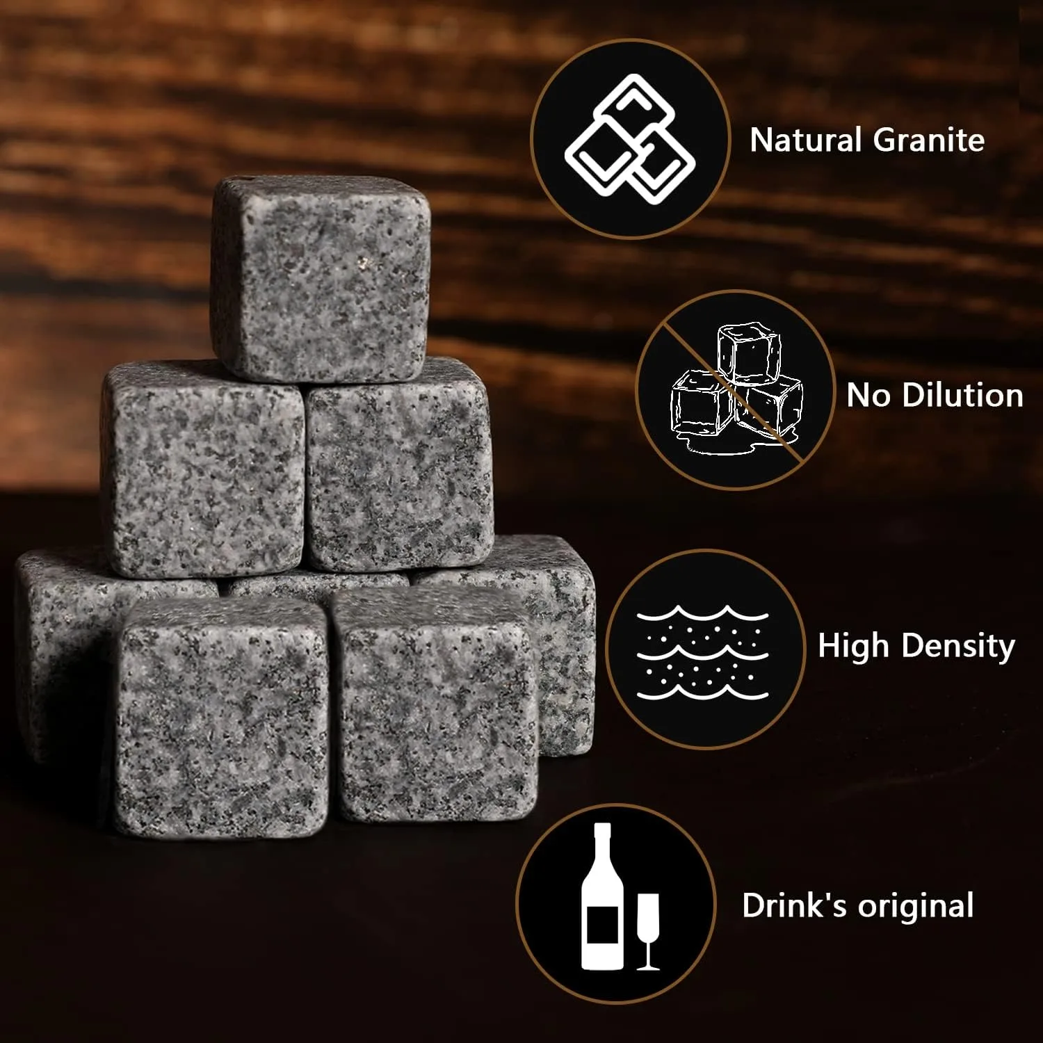 Natural Whiskey Stone Whisky Gift Set Reusable Ice Cube Rocks Chilling ...