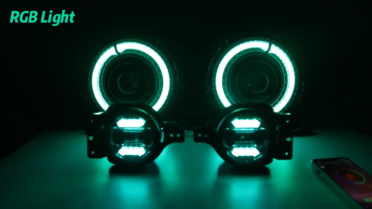 9 Inch Rgb Halo Led Headlights And 4 '' Fog Lights Sets For 2018-2023 ...