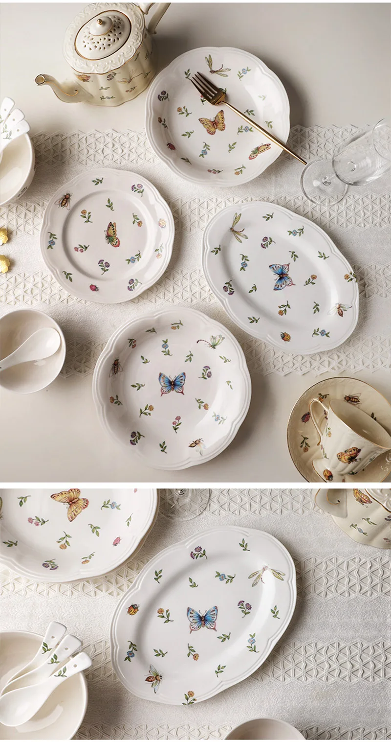 Creative Dragonfly Butterfly Ceramic Tableware Set: Personalized Plates ...