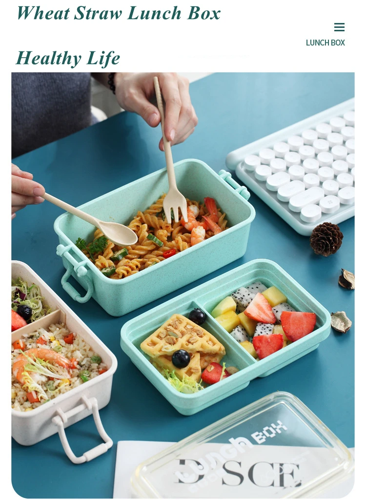 Lunch Box Microwave Safe Food Container Divided Rectangle Wheat Straw ...