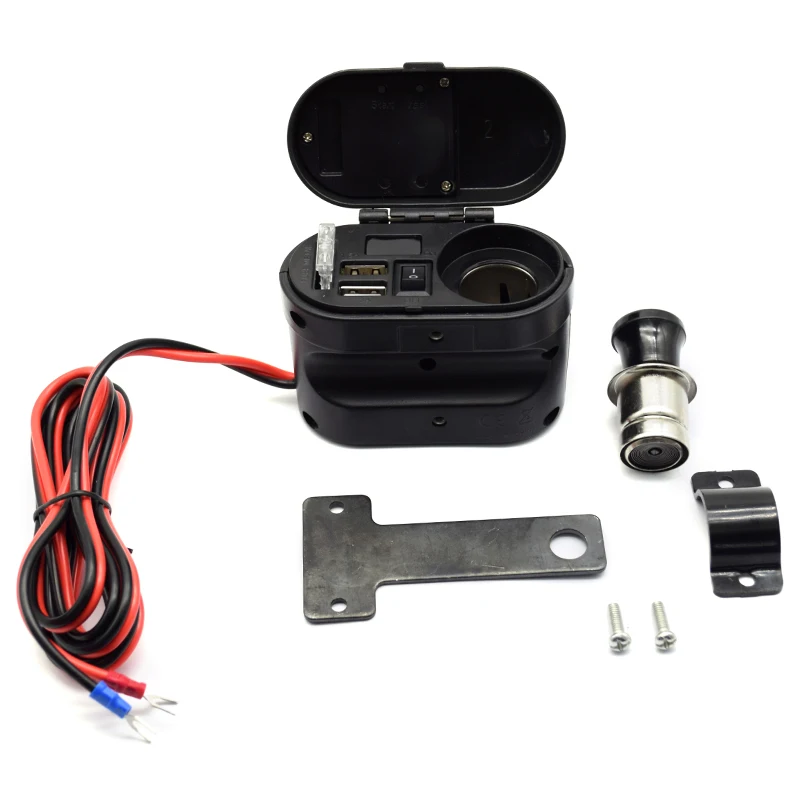 Motorcycle Power Outlet Adapter - Dual USB & Cigarette Lighter
