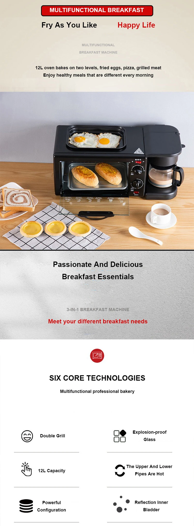 Wholesale 3in 1 Multifunction Triad Mini Automatic Bread Oven Breakfast ...