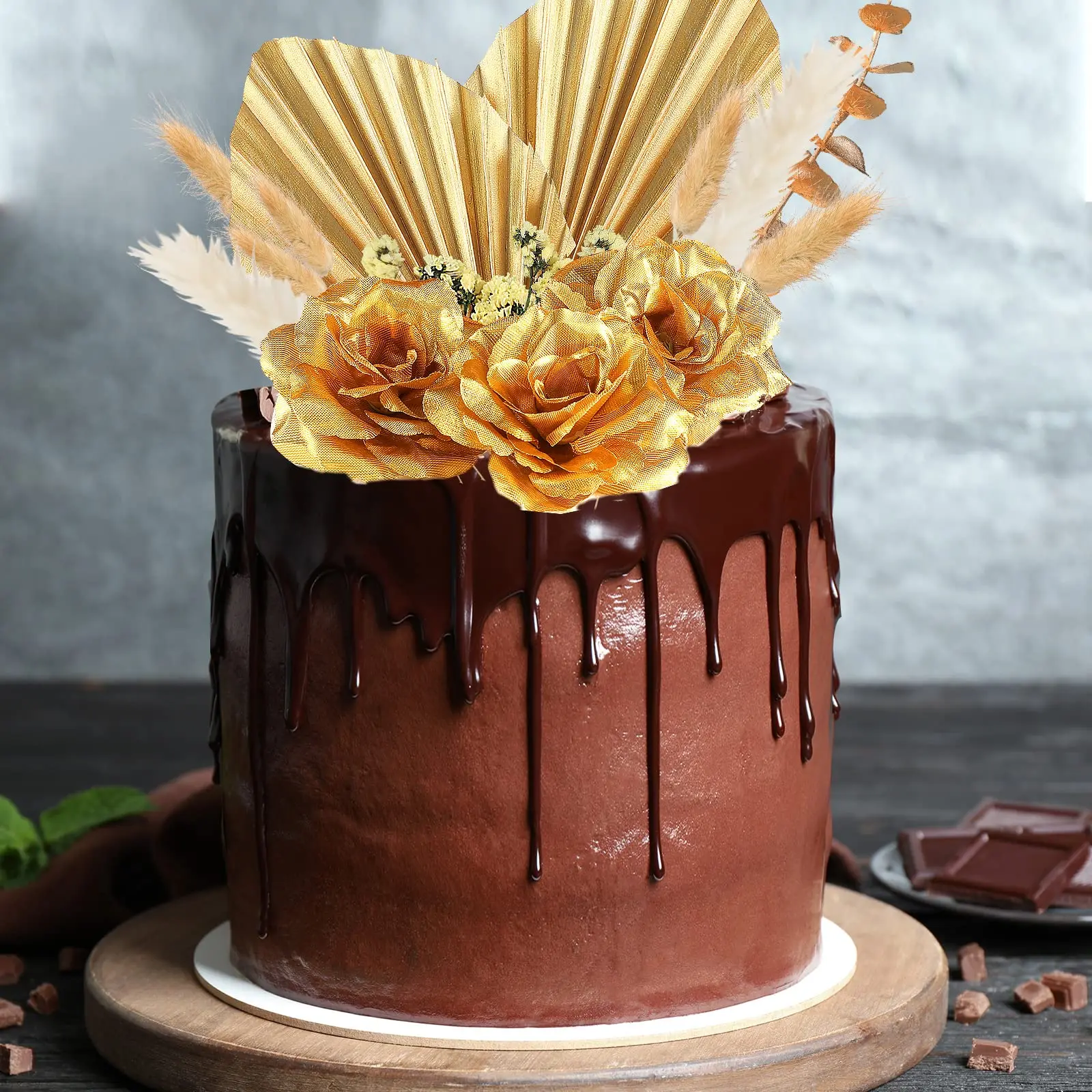 AK New Paper Fan Cake Top Hat - Golden Folding Fan for Birthday