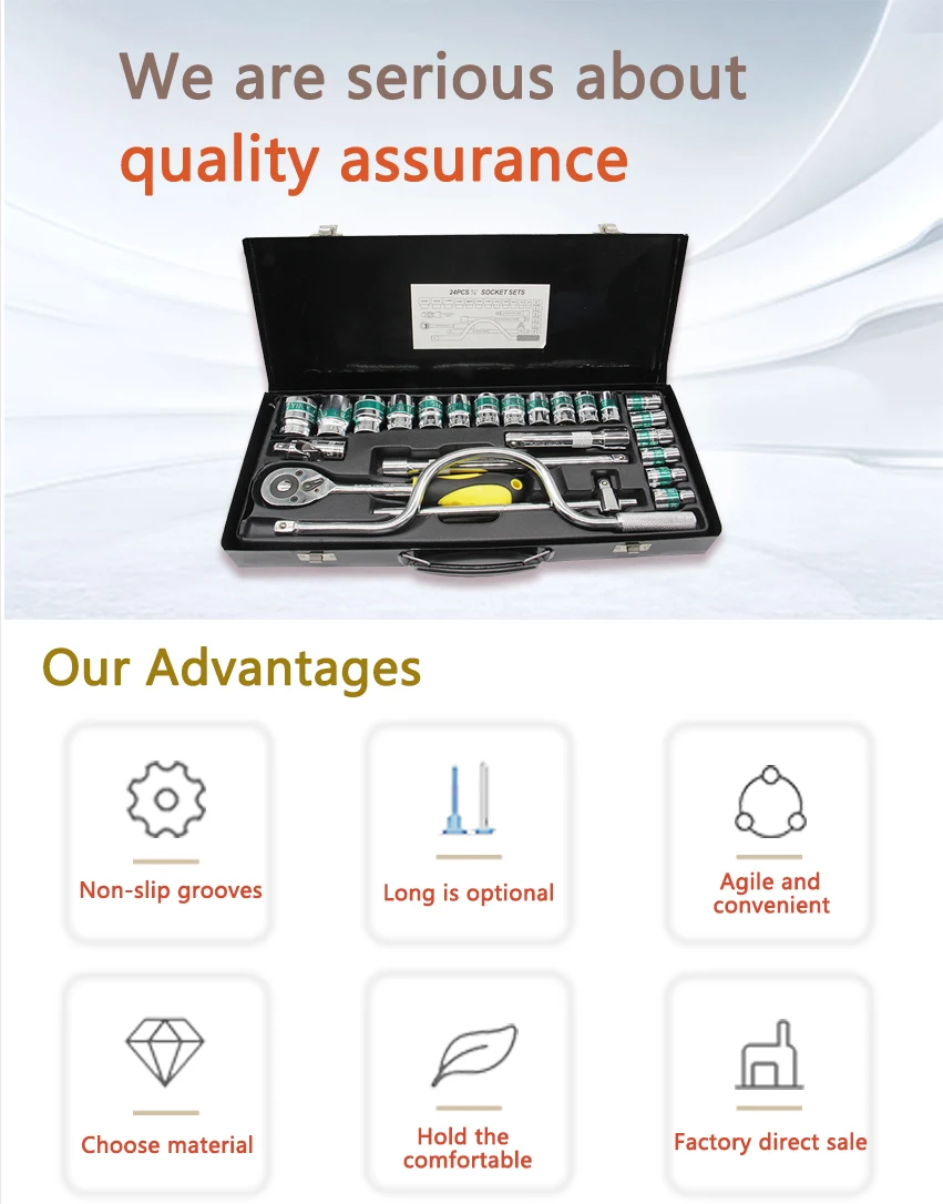 24 Pcs 1/2 Inch Drive Scoket Set 24t Ratchet Handle Black Box Socket ...