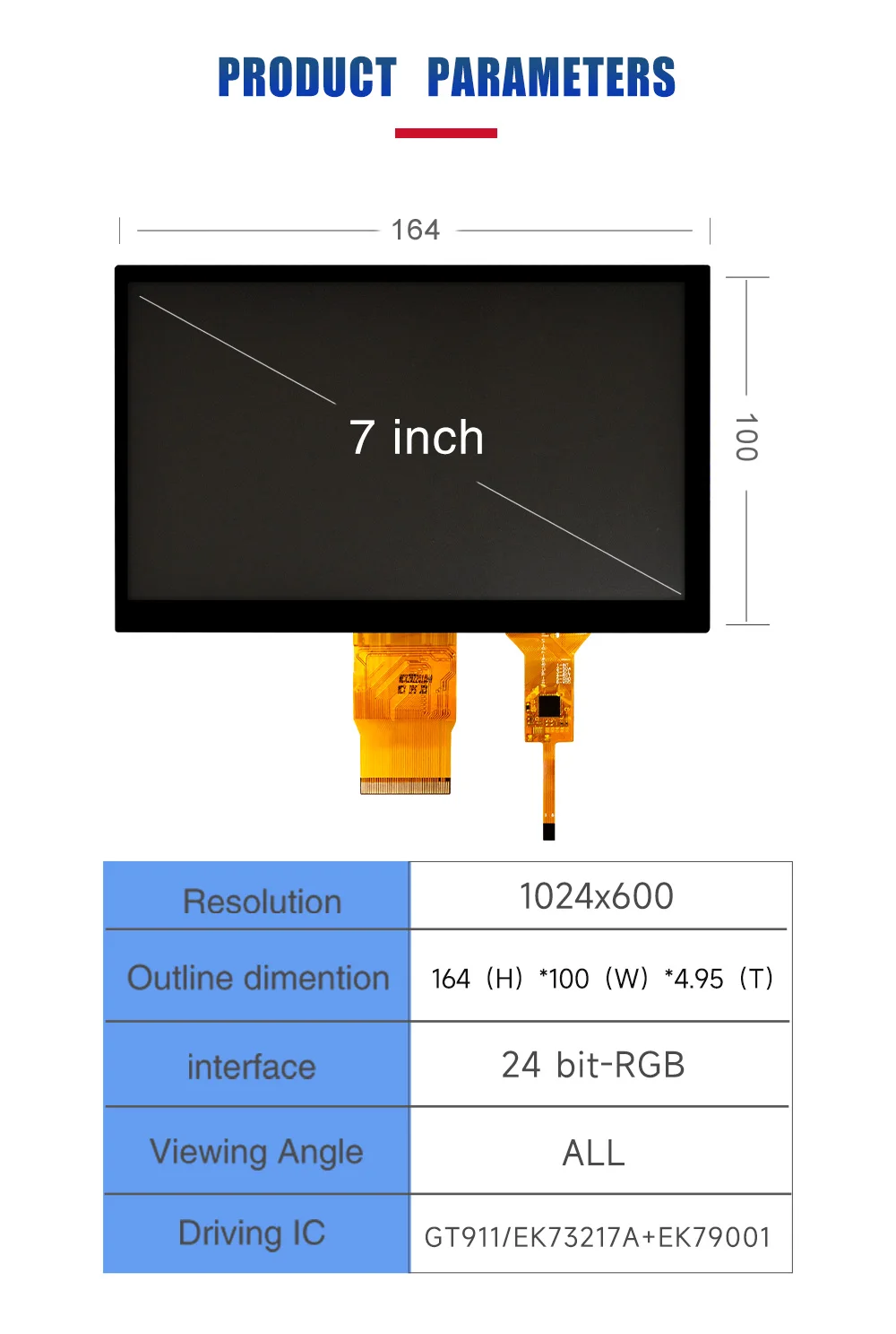 7 inch 1024x600 High Resolution TFT LCD Display Touch Screen TFT Display| Alibaba.com