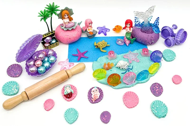 Popular Children's Day Gifts Mermaid Modeling Clay Kit Sensory Bin Non ...